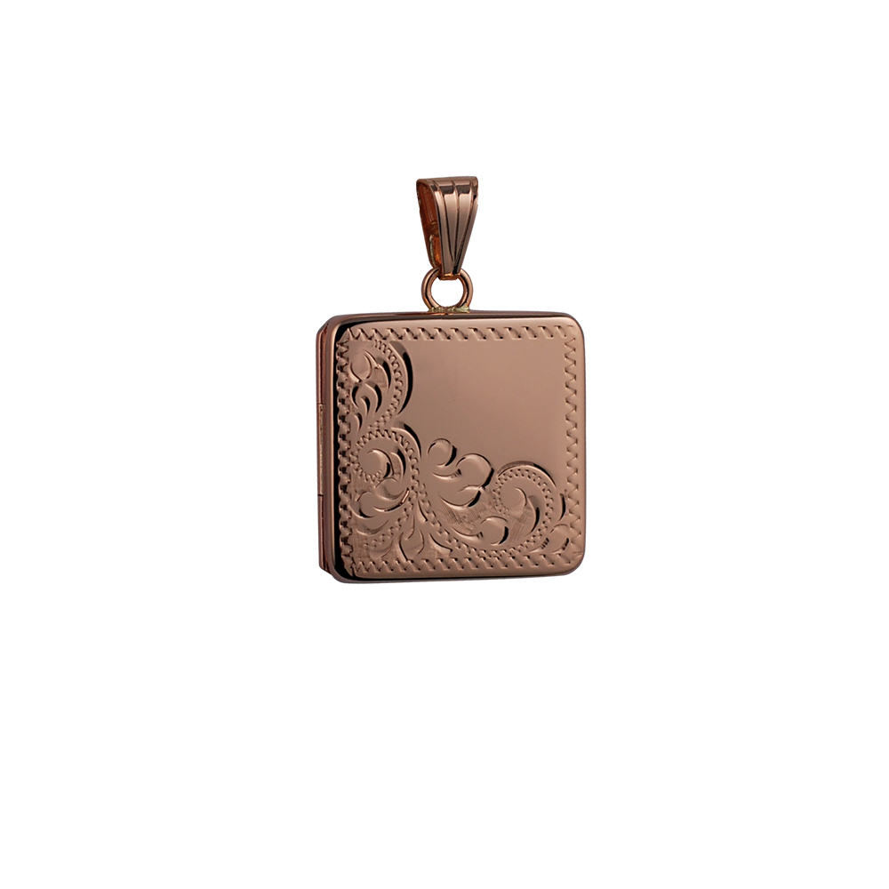 9ct Rose Gold 22mm half hand engraved flat square Locket - Handmade ...